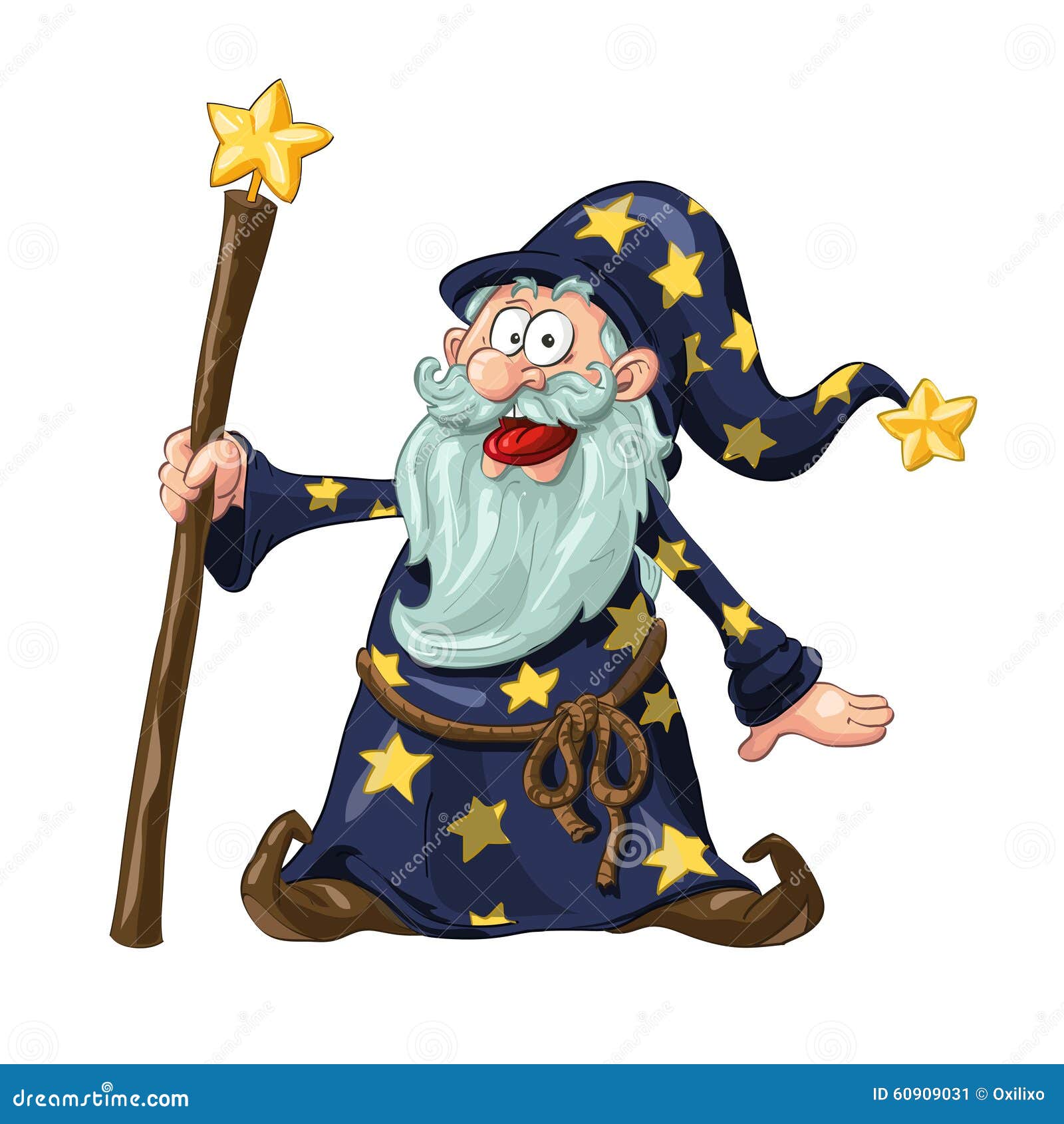 Tovenaar met toverstokje vector illustratie. Illustration of baard ...