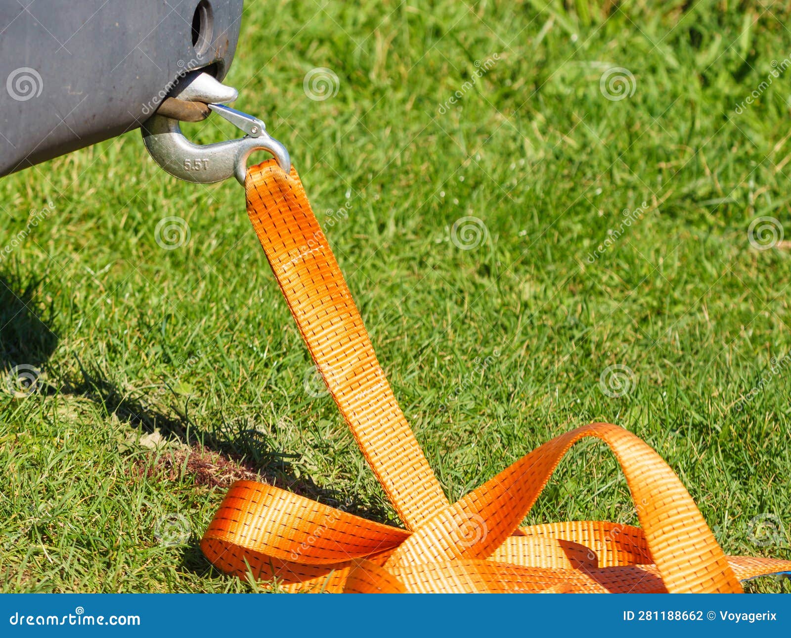 Tow Hook with Orange Strap on Car. Towing Equipment Stock Photo - Image ...