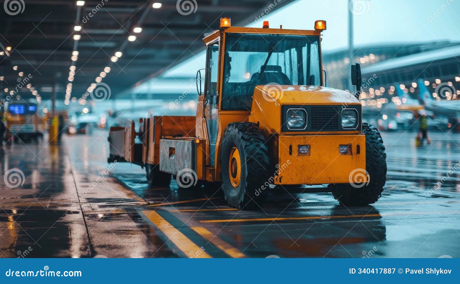 Tow Tractor Pulling Luggage Carts at Airport Apron Stock Image - Image ...