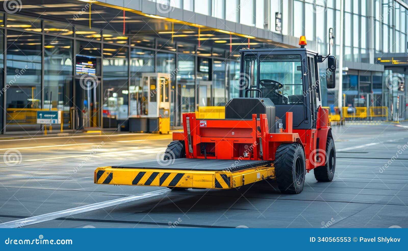 Tow Tractor Pulling Luggage Carts at Airport Apron Stock Image - Image ...