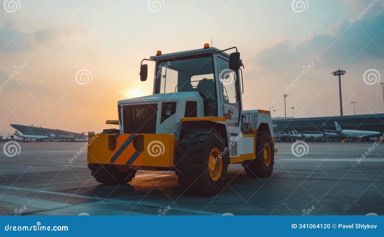 Tow Tractor Pulling Luggage Carts at Airport Apron Stock Photo - Image ...
