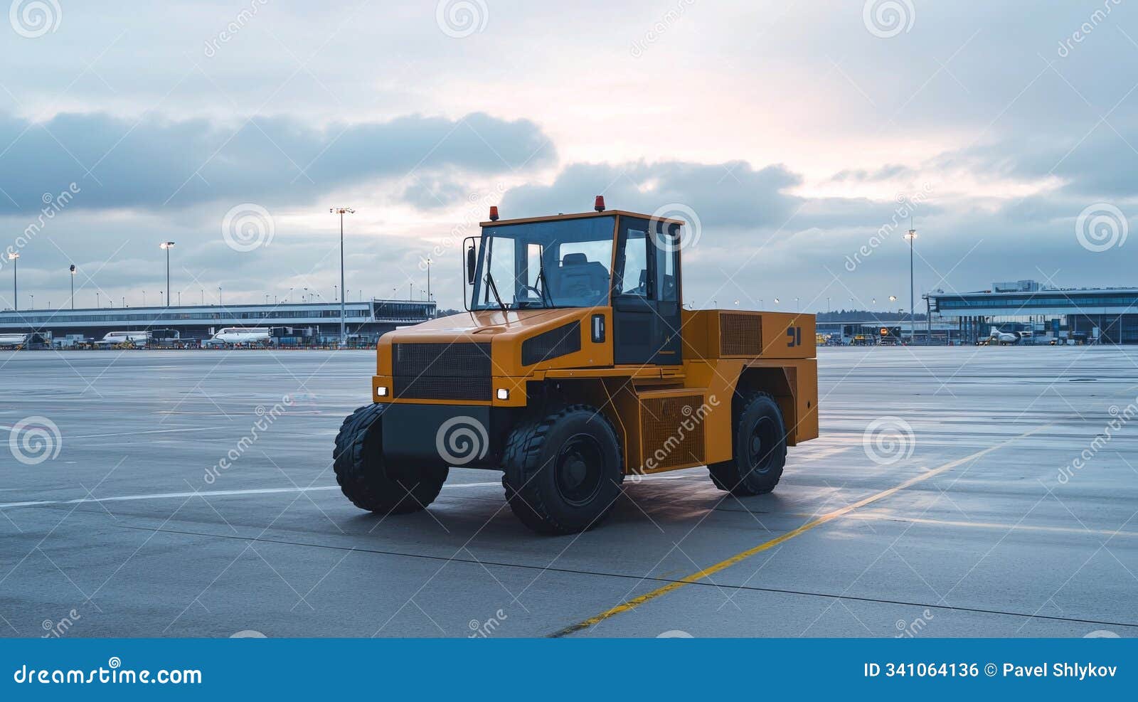 Tow Tractor Pulling Luggage Carts at Airport Apron Stock Photo - Image ...