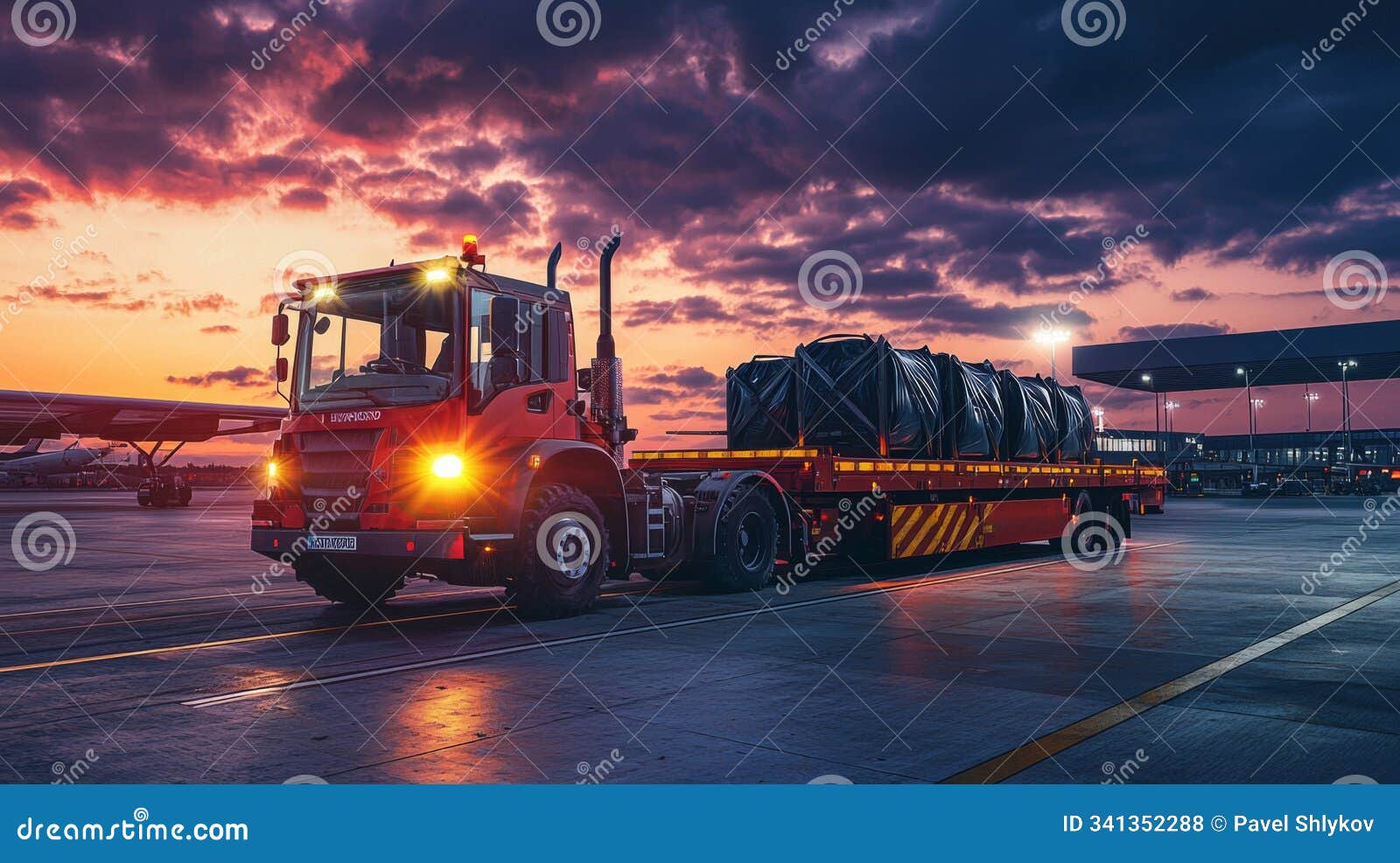 Tow Tractor Pulling Luggage Carts at Airport Apron Stock Photo - Image ...