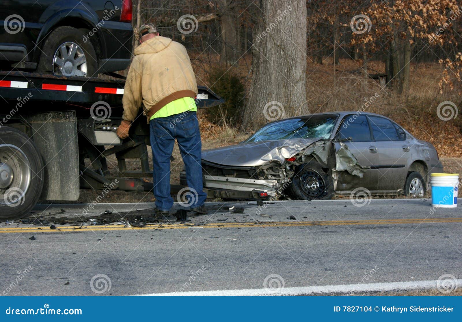 Tow Truck Driver Wrecked Auto Stock Photo - Image of driver, collision ...
