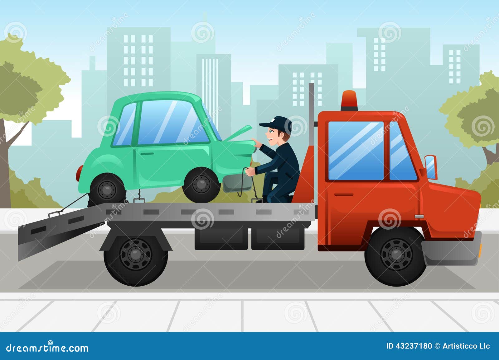 Tow Truck Towing a Broken Down Car Stock Vector - Illustration of ...