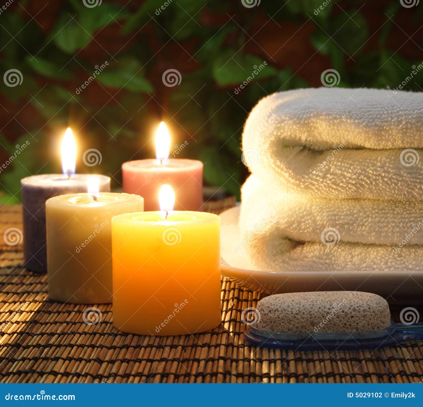 Towel, Aromatic Candles and Other Spa Objects Stock Photo - Image of ...