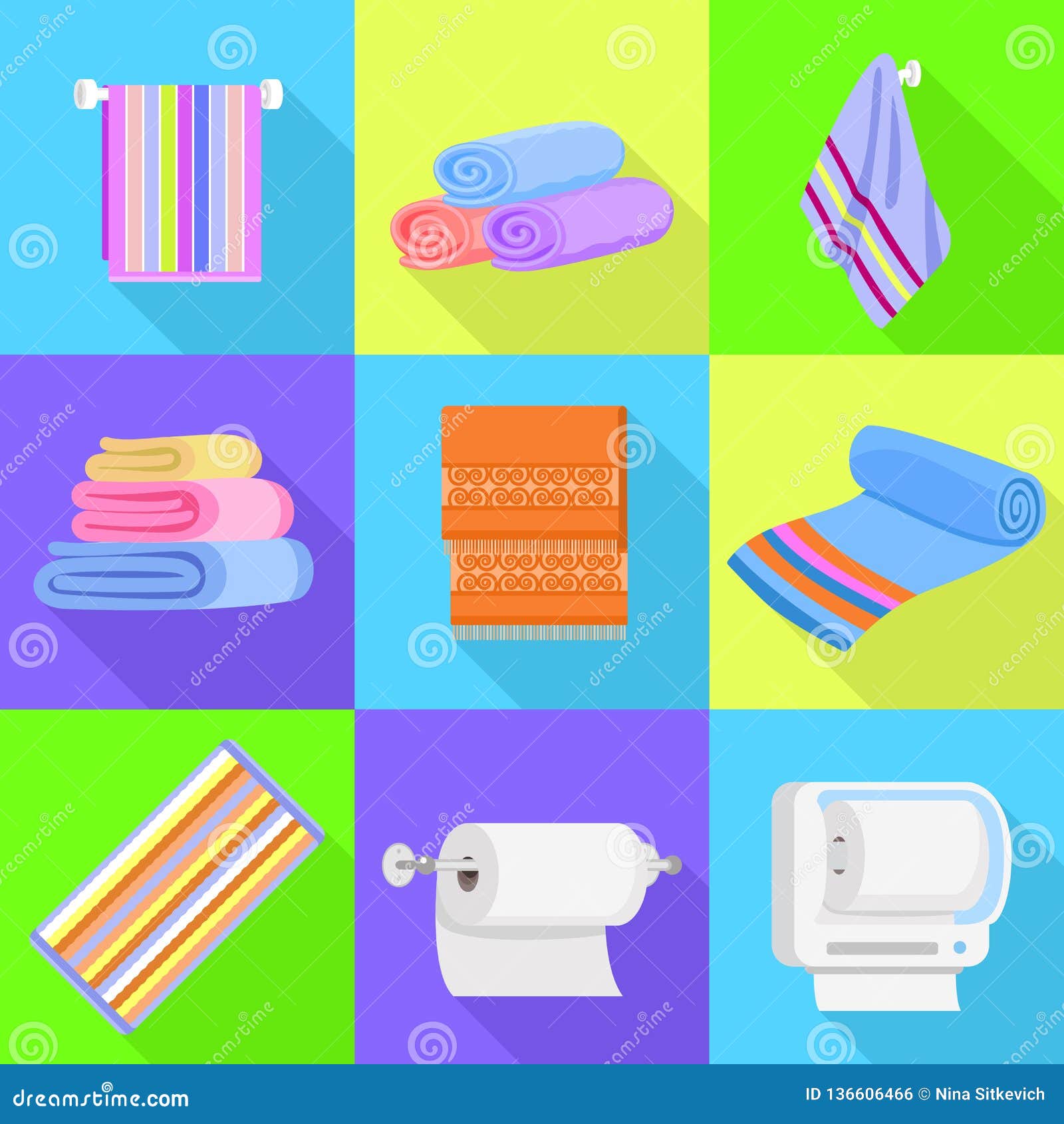 Towel Icons Set, Flat Style Stock Vector - Illustration of fabric ...