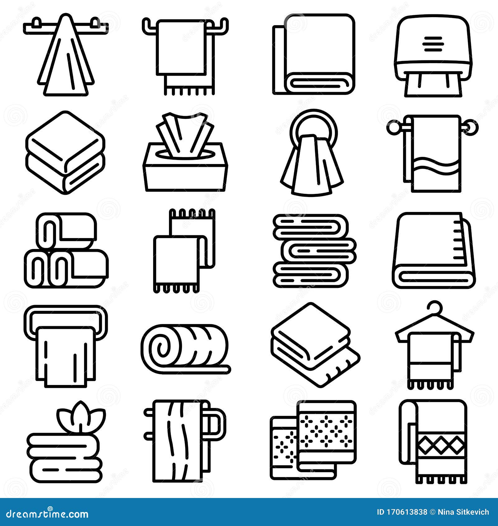 Towel Icons Set, Outline Style Stock Vector - Illustration of dish ... Towel Icons Set, Outline Style Stock Vector - Illustration of dish ...