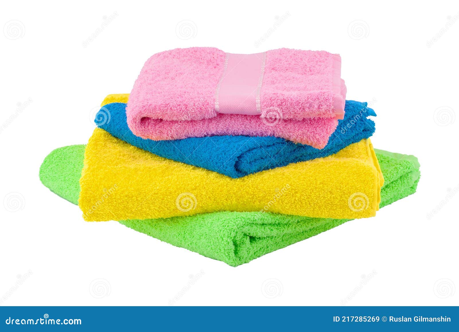 Towel Isolated on White Background. Stack of Colorful Towels Stock ...