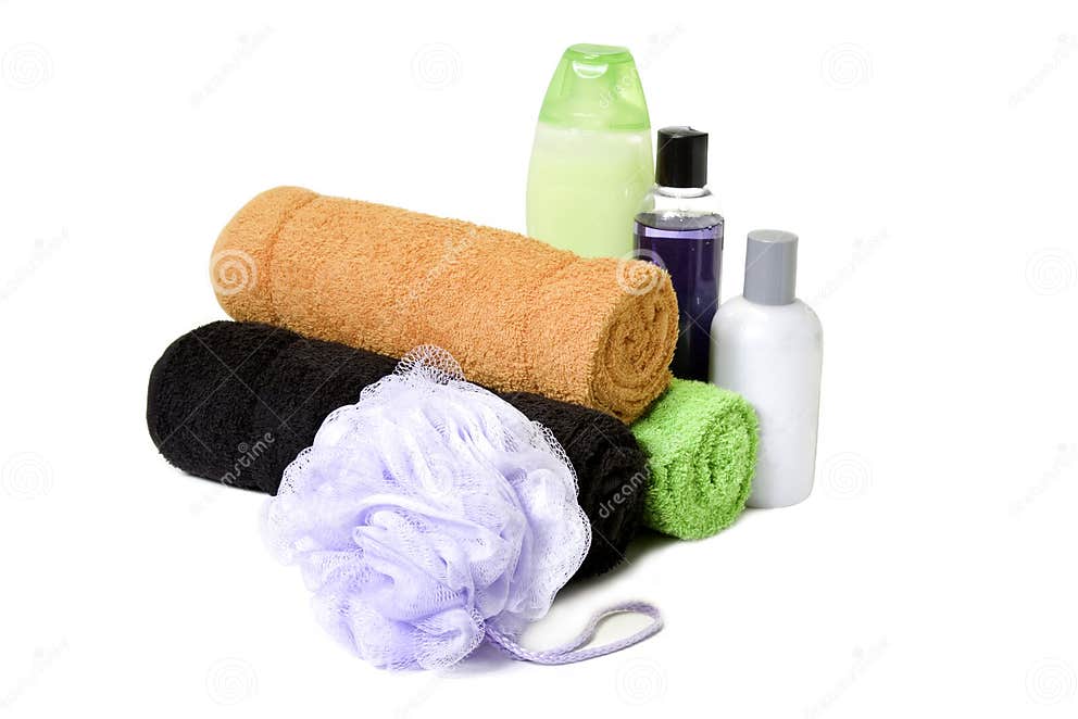 Towels and bath stuff stock photo. Image of laundry, moisturiser - 12700038