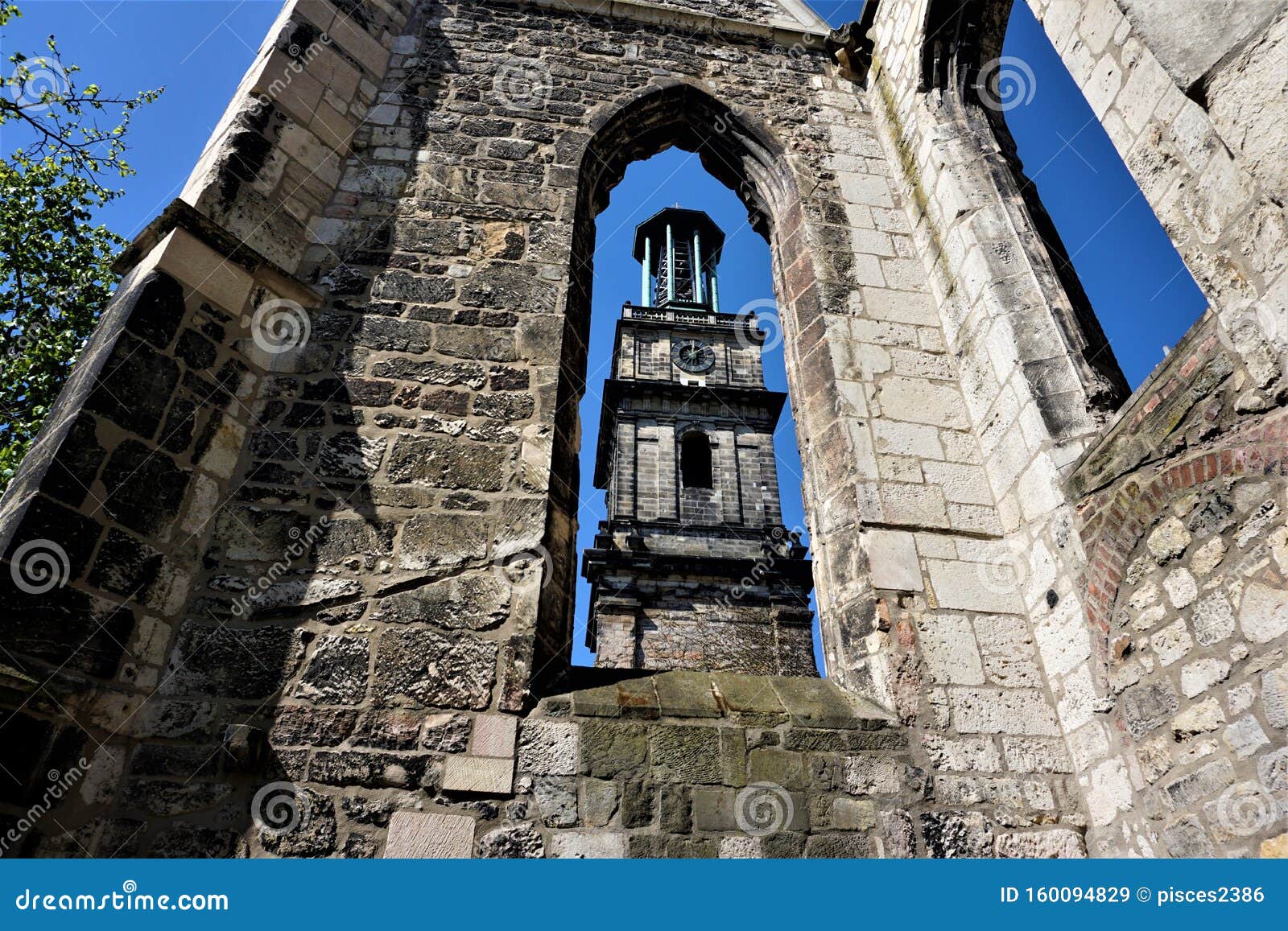 Tower of the Aegidienkirche in Hanover through Bombed Window Stock ...