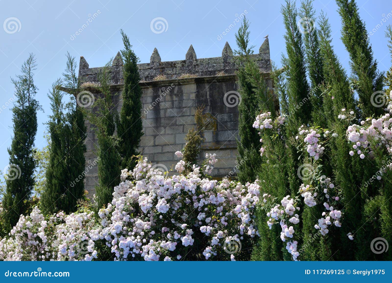 Tower of an Ancient Castle Surrounded by Flowers Stock Image - Image of ...