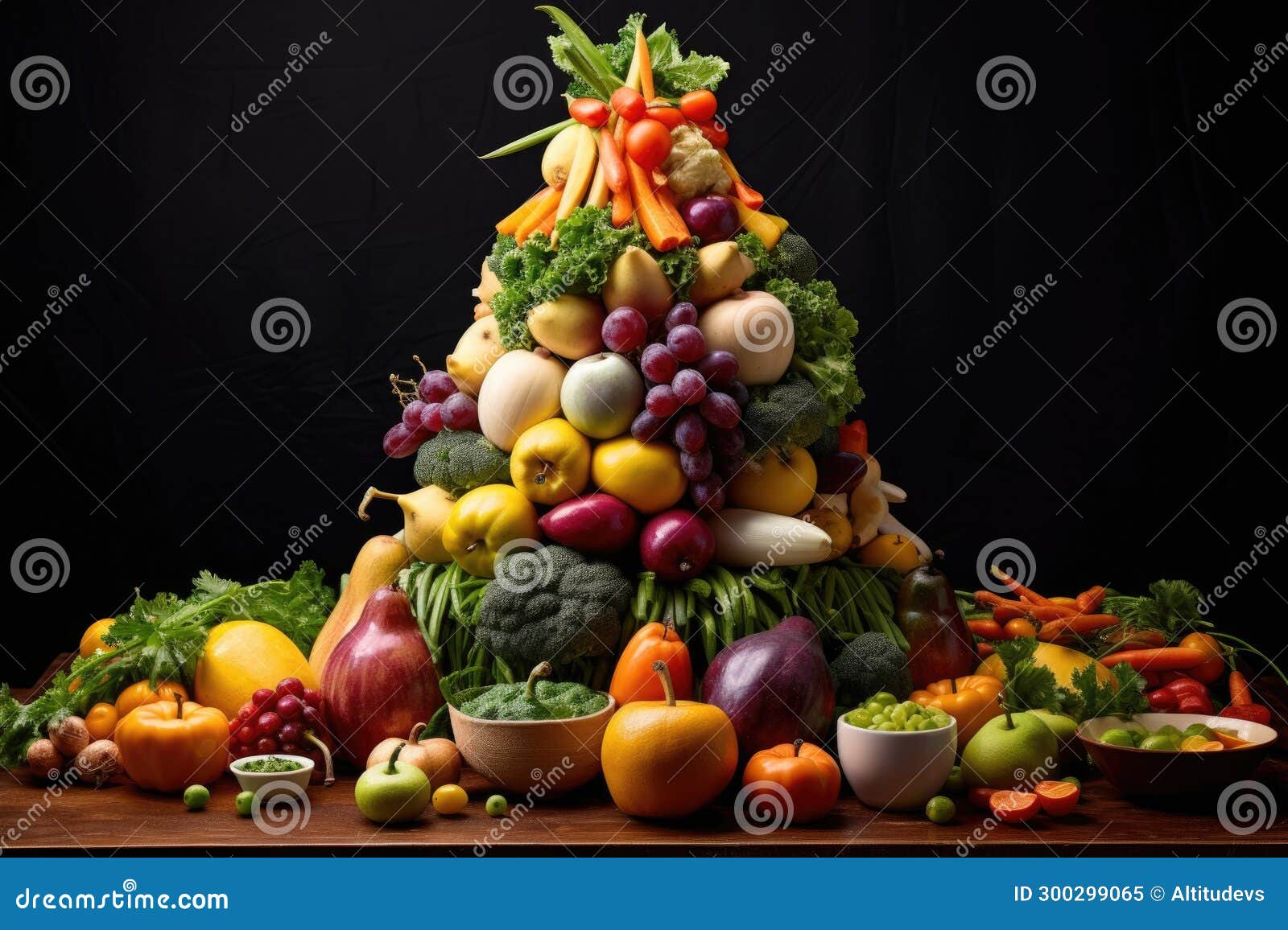 A Tower of Assorted Fruits and Veggies Mimicking a Pyramid Stock Image ...