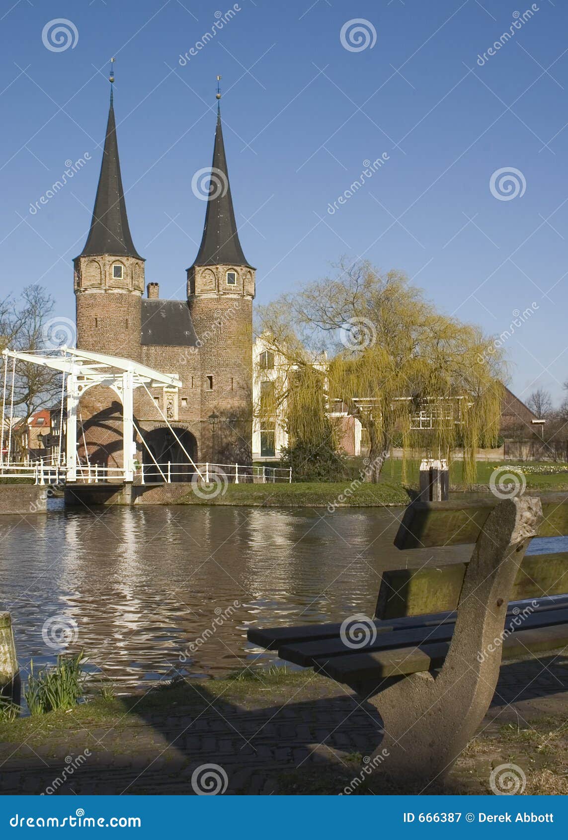 Tower and bench stock image. Image of moat, tourist, water - 666387