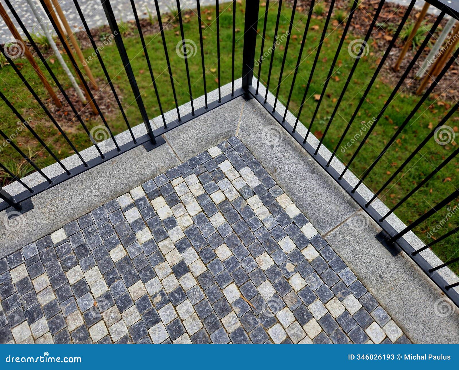 Tower Block Railing with Vertical Fence Posts Anchored Stock Image ...