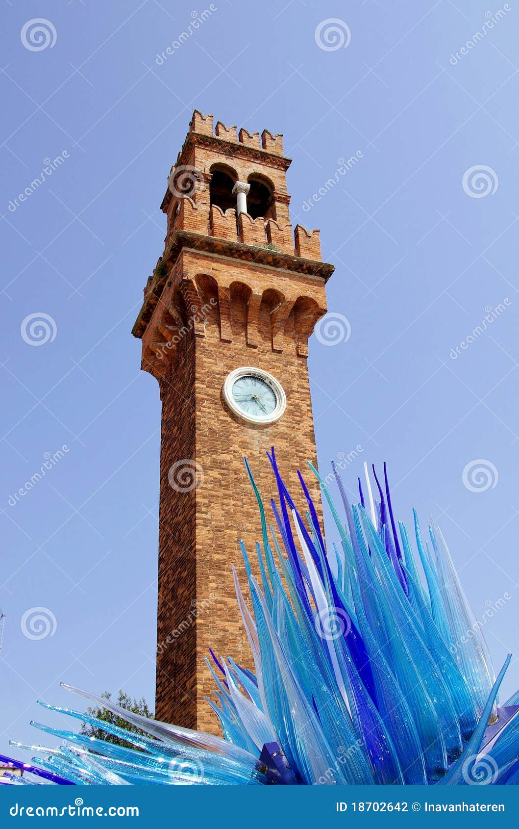 The Tower and Blue Glass of Murano Stock Photo - Image of campanile ...