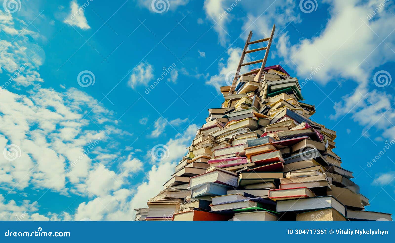 Tower of Books with Ladder stock image. Image of tower - 304717361