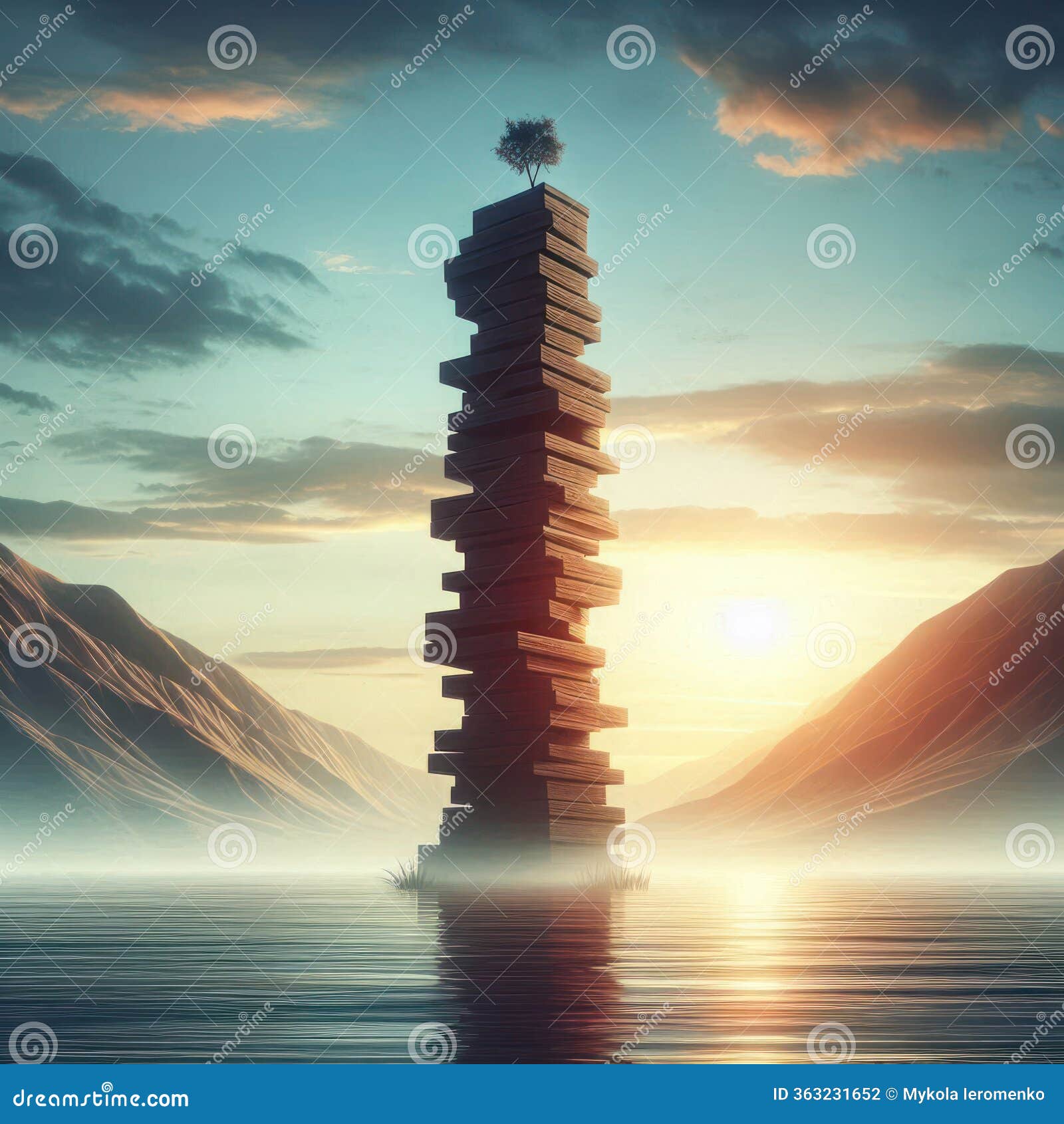A Tower of Books with a Tree on Top. Stock Photo - Image of creativity ...