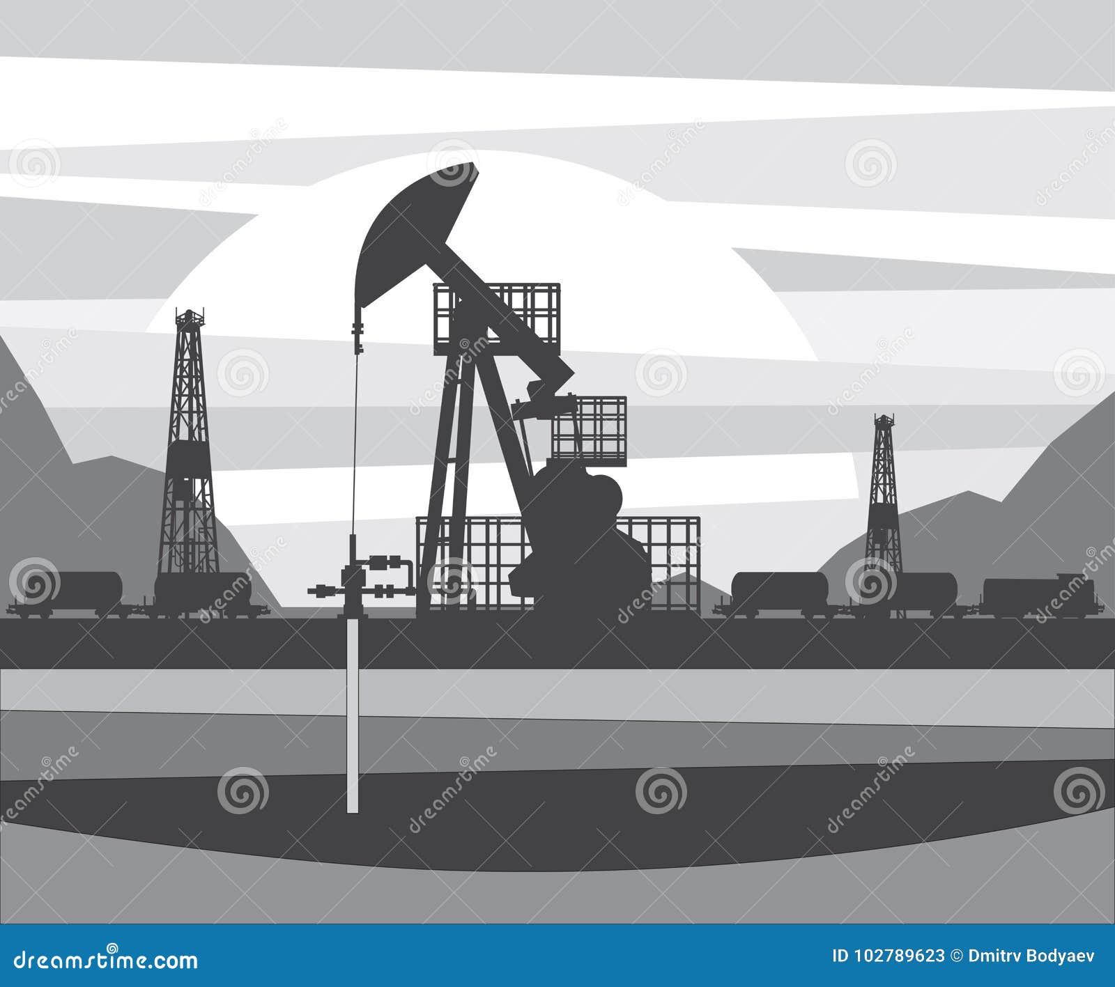 Extraction of Oil from a Deep Well Stock Illustration - Illustration of ...