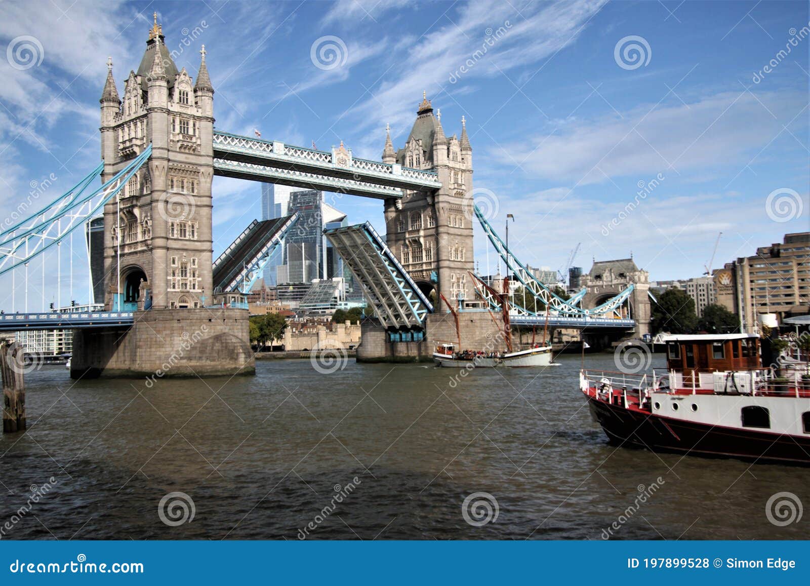 Tower Bridge Across the River Thames with the Drawbridge Raised Stock ...