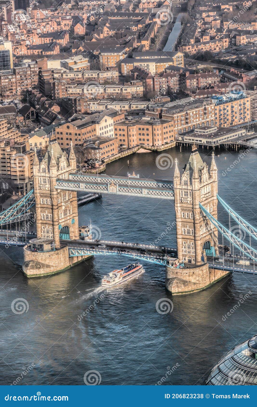 Tower Bridge with Boat on the River in London, England, UK Stock Photo ...
