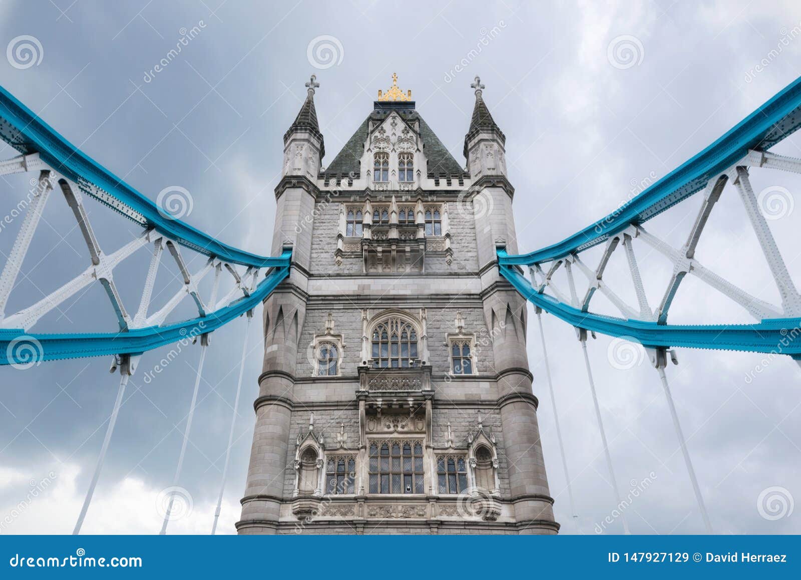 Tower Bridge Close Up Over Dramatic Cloudy Sky. Stock Image - Image of ...