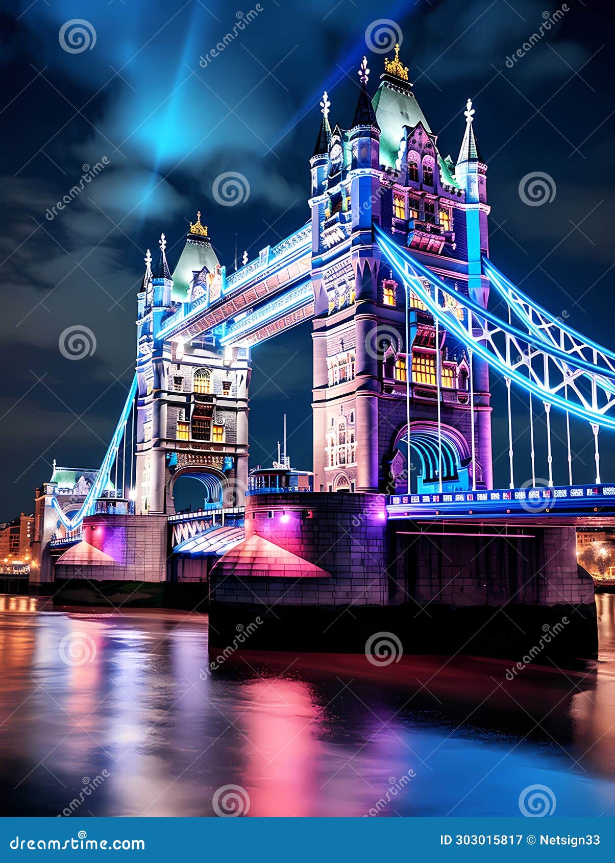 Tower Bridge, a Bridge with Lights on it Stock Illustration ...