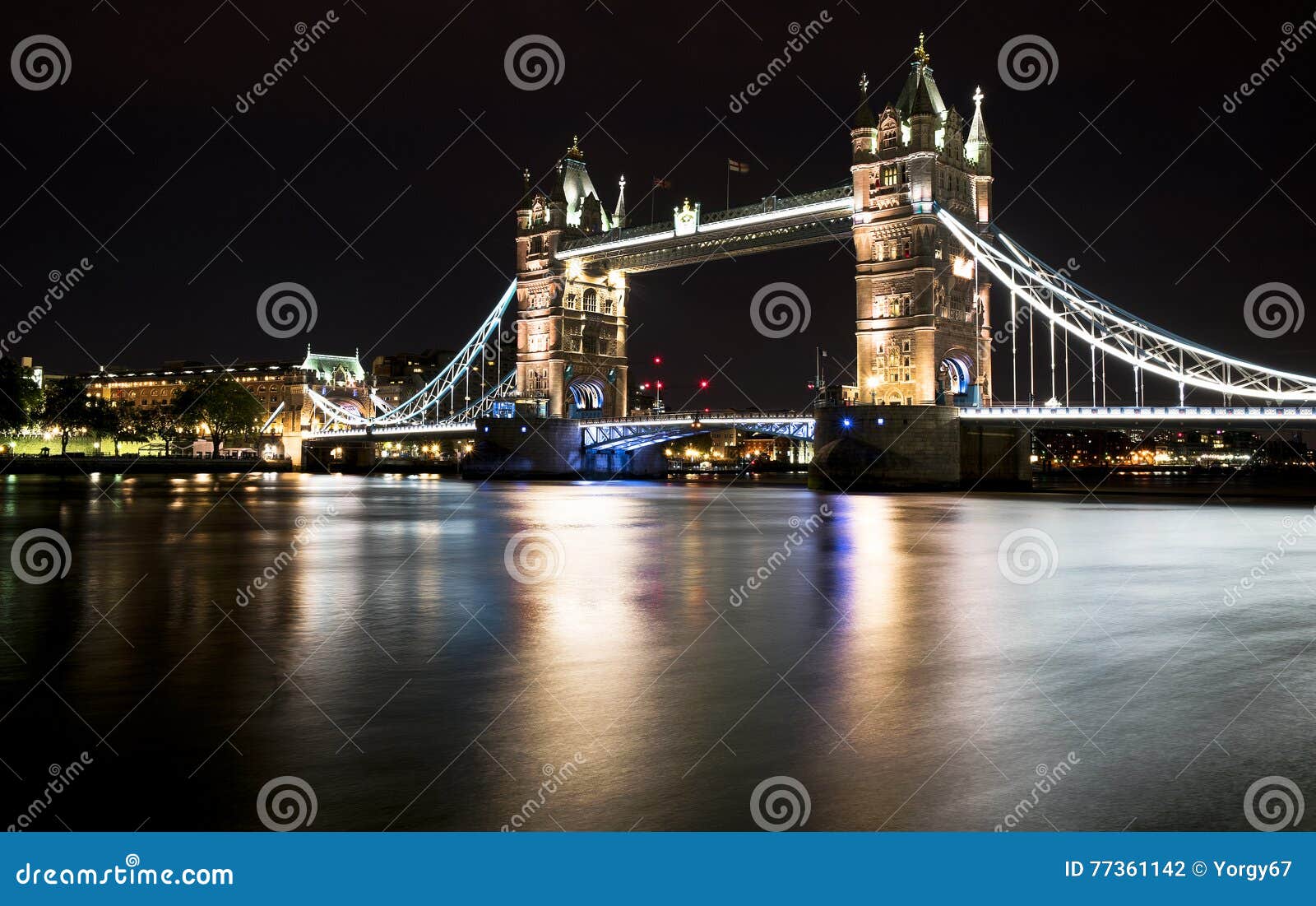 Tower Bridge at night stock photo. Image of water, landmark - 77361142