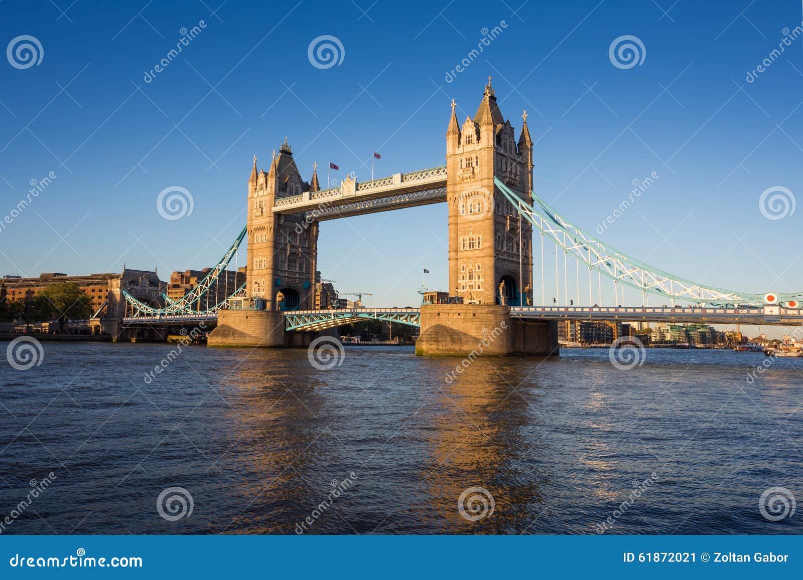 Tower Bridge at Sunset with Clear Blue Sky, London, UK Stock Image ...