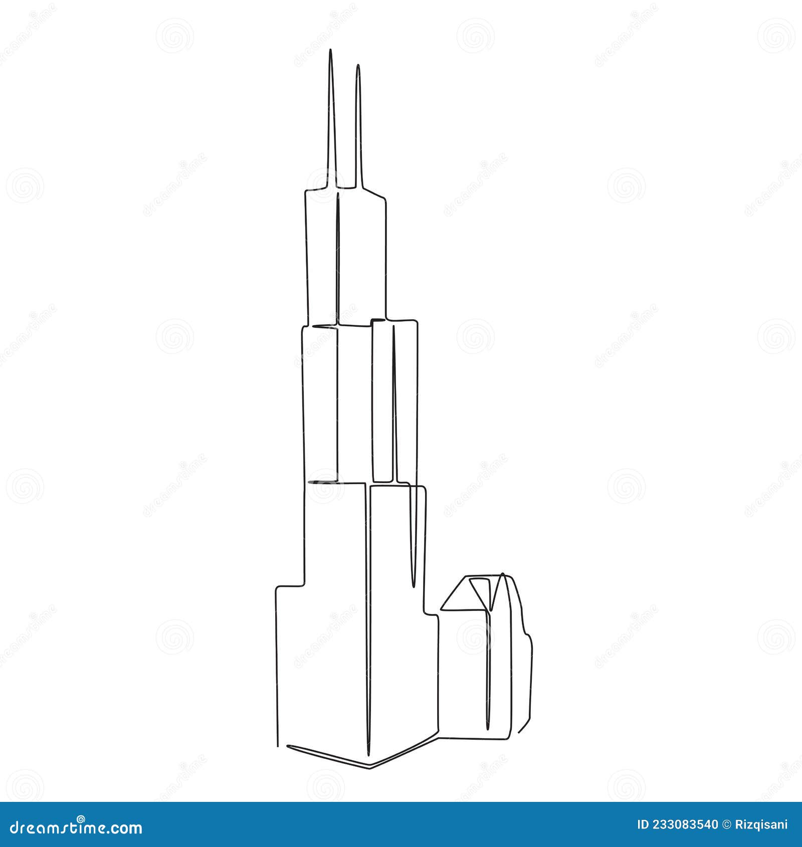 Tower Building Continuous Single Line Drawing. Simple Hand Drawn ...