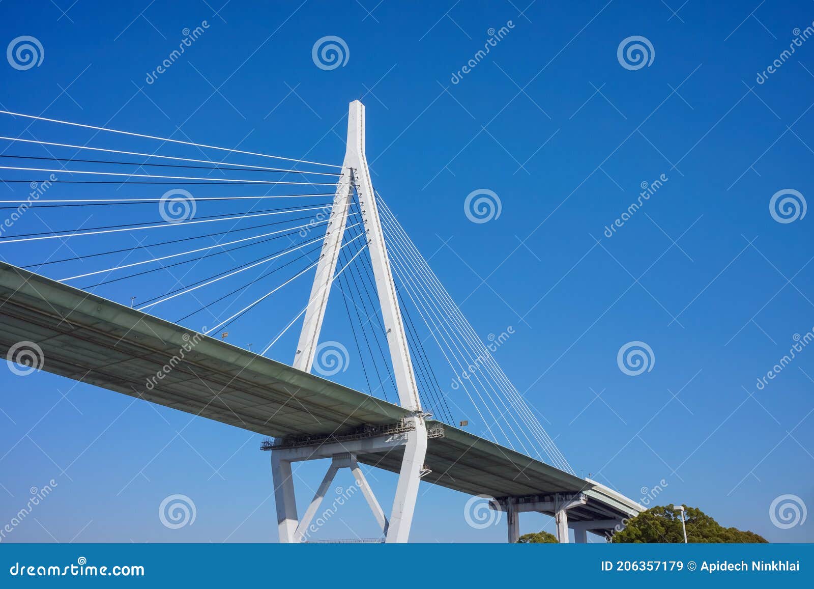 Tower, Cables and Deck of Tempozan Bridge. Stock Image - Image of cable ...