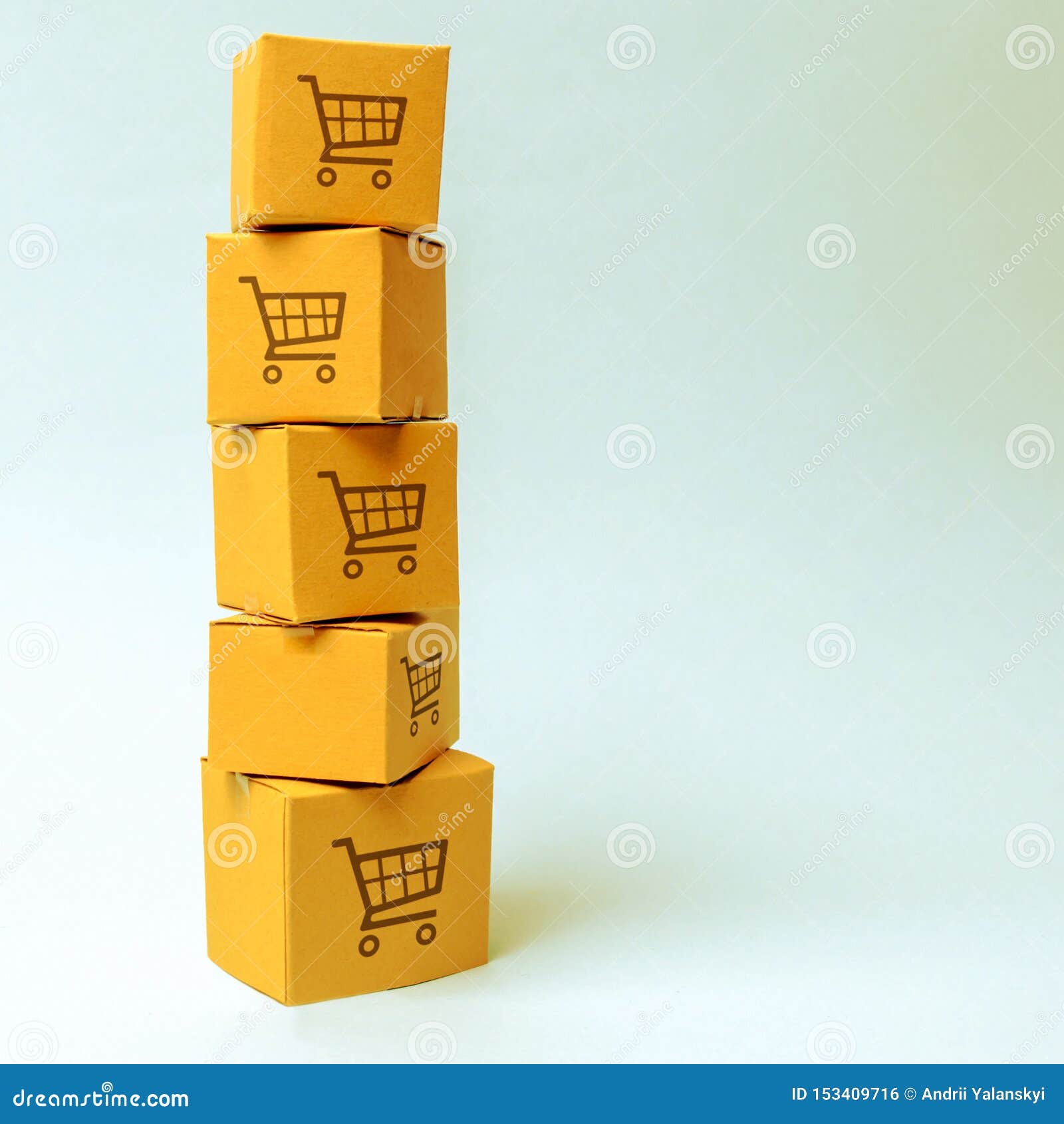 Tower Of Cardboard Boxes With Pattern Of Shopping Carts. Purchasing ...