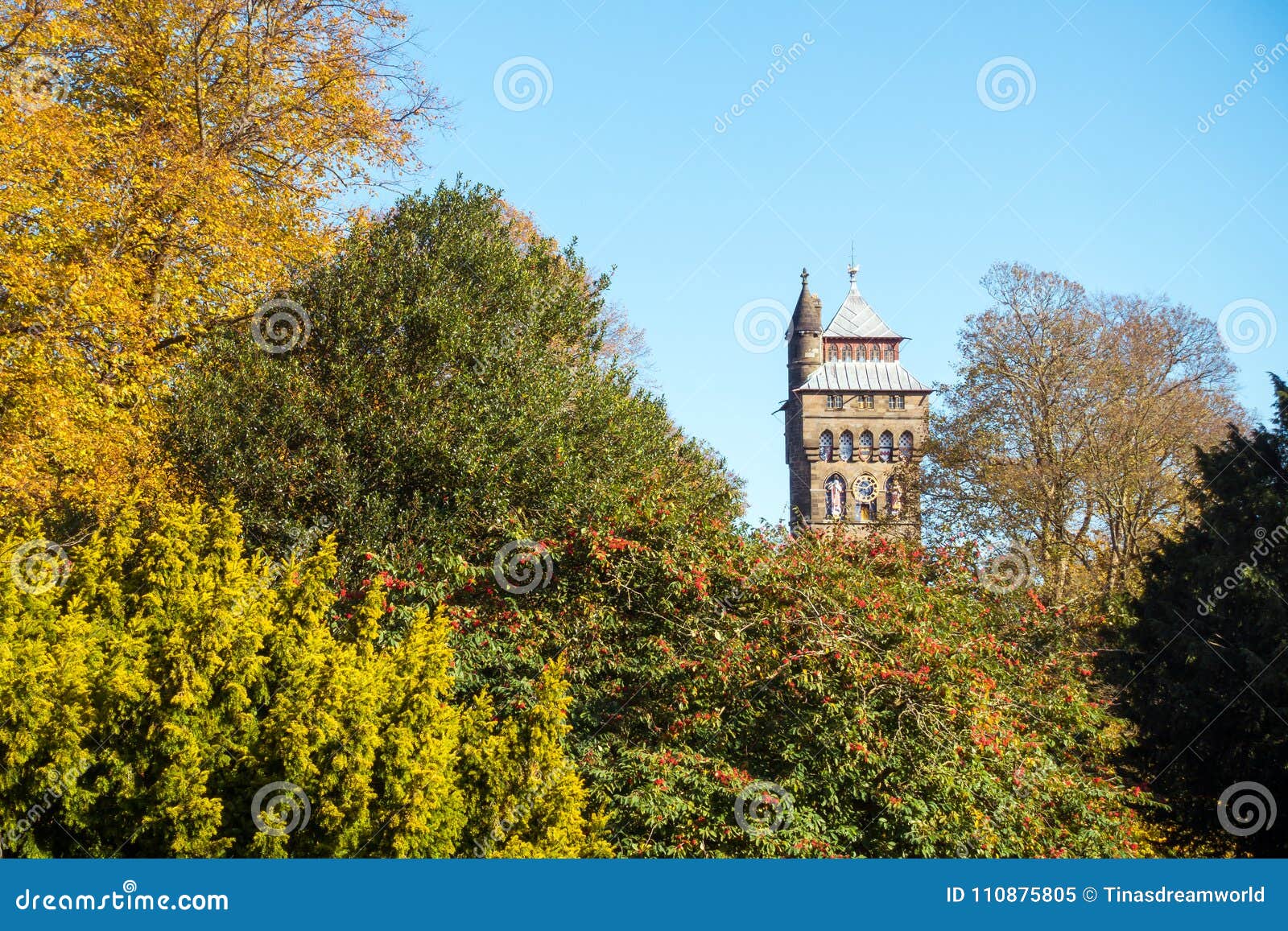 Tower of Cardiff Castle in Autumn Stock Image - Image of building ...