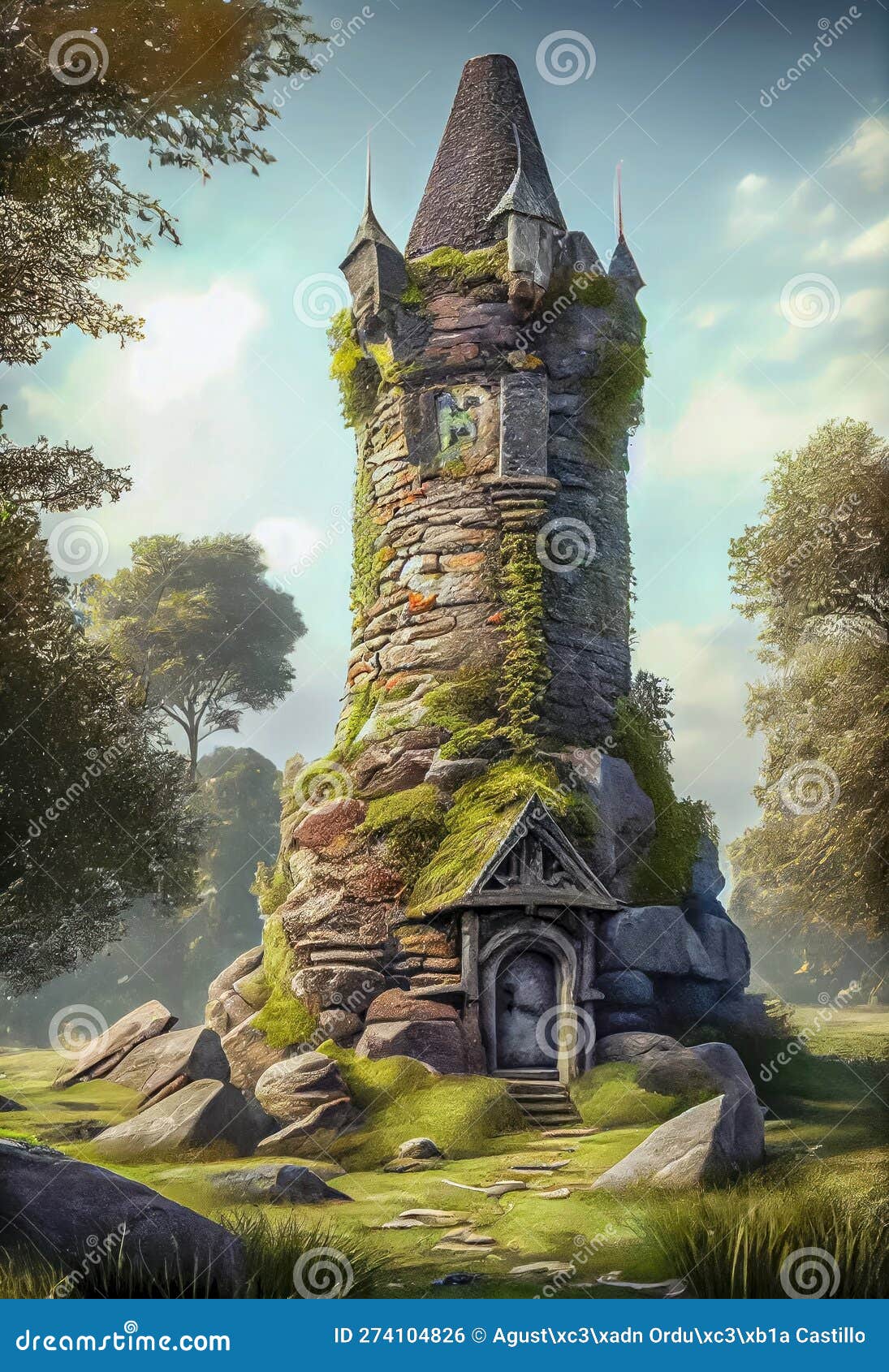 Tower of a Castle with a Mossy Roof and a Stone Gate. Ia Generative ...