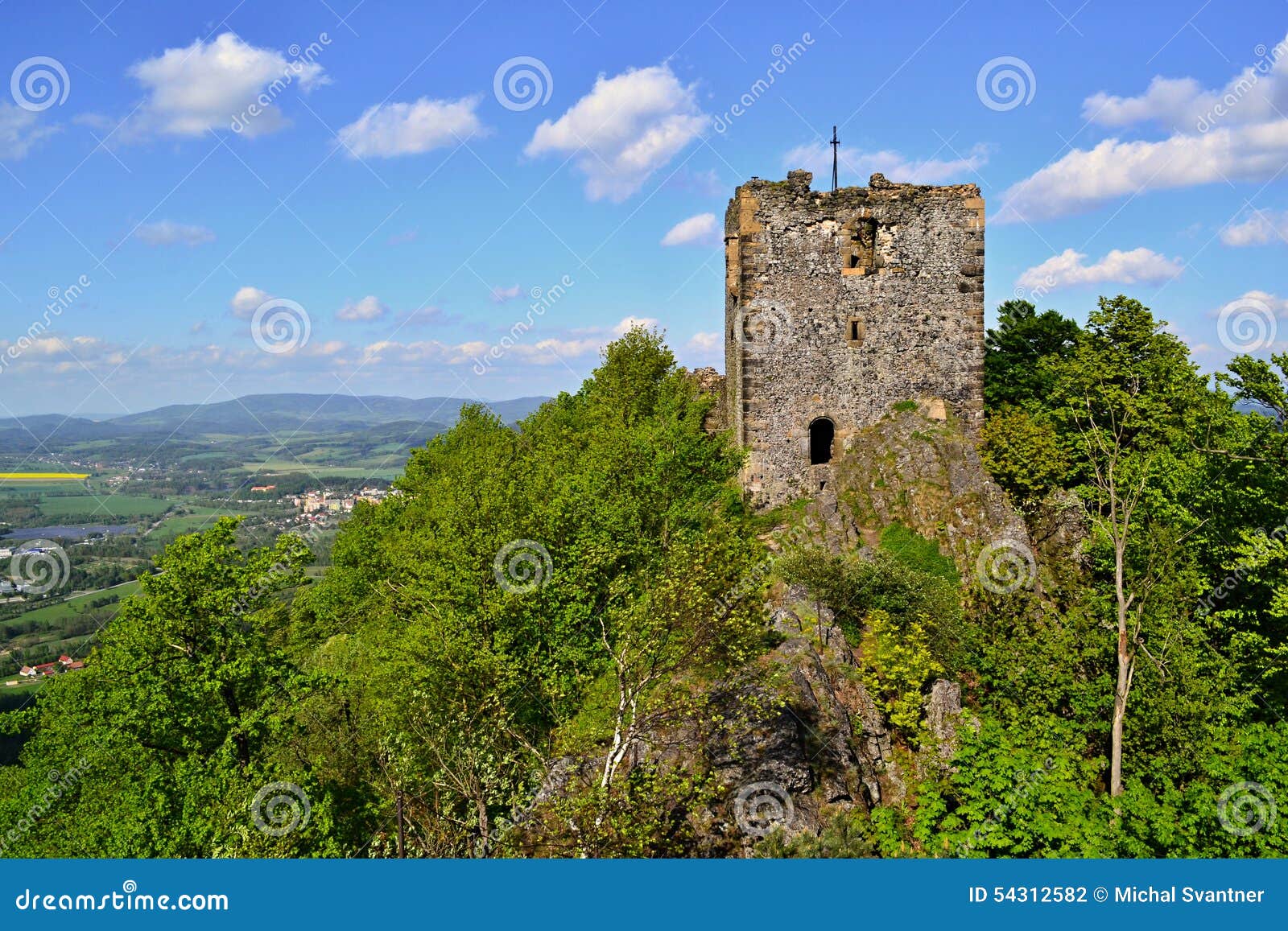 Tower of Castle Ruins on a Hill Stock Photo - Image of grass ...
