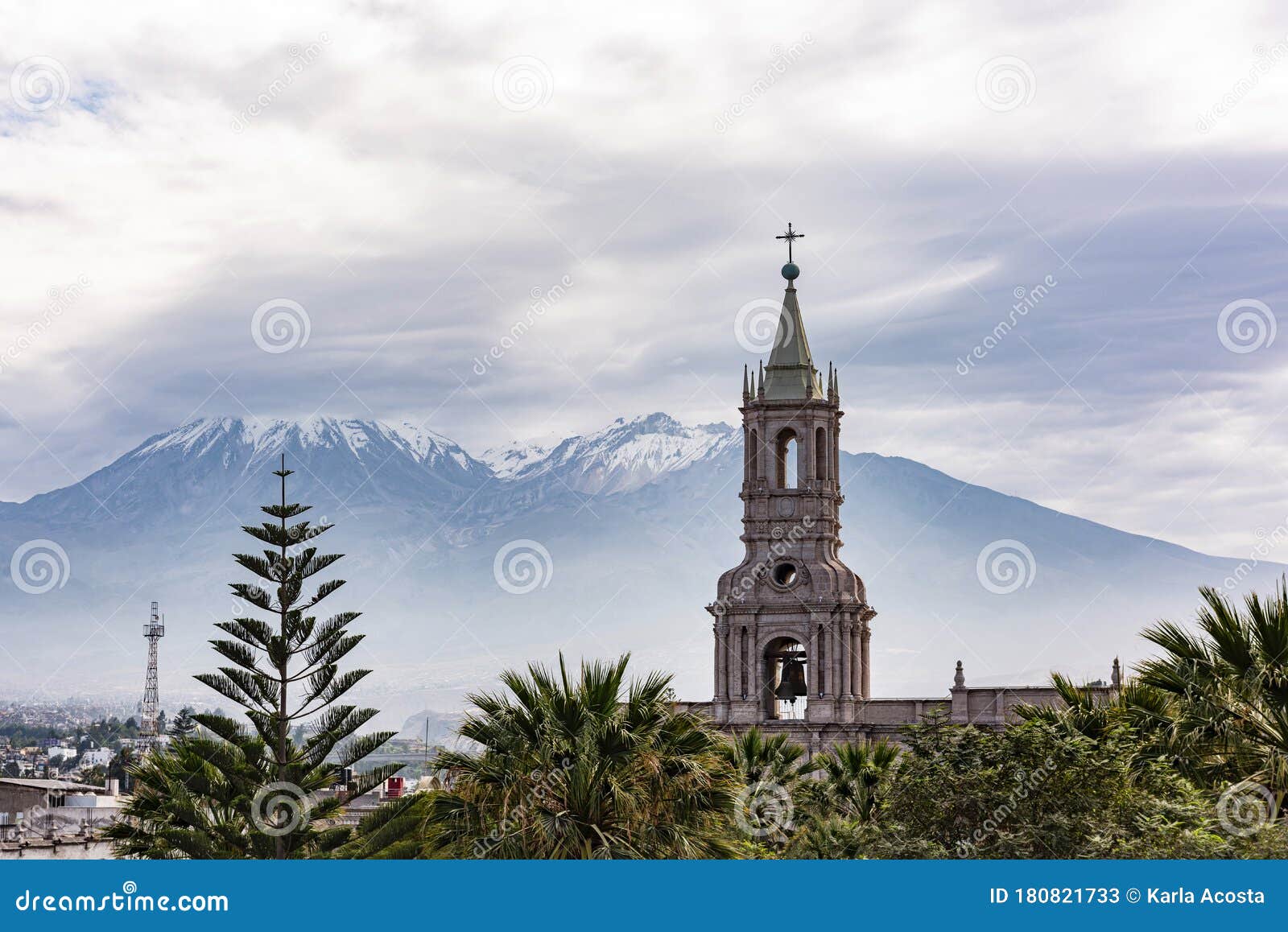 Arequipa, Peru. May 13, 2019: Tower of the Cathedral of Arequipa ...