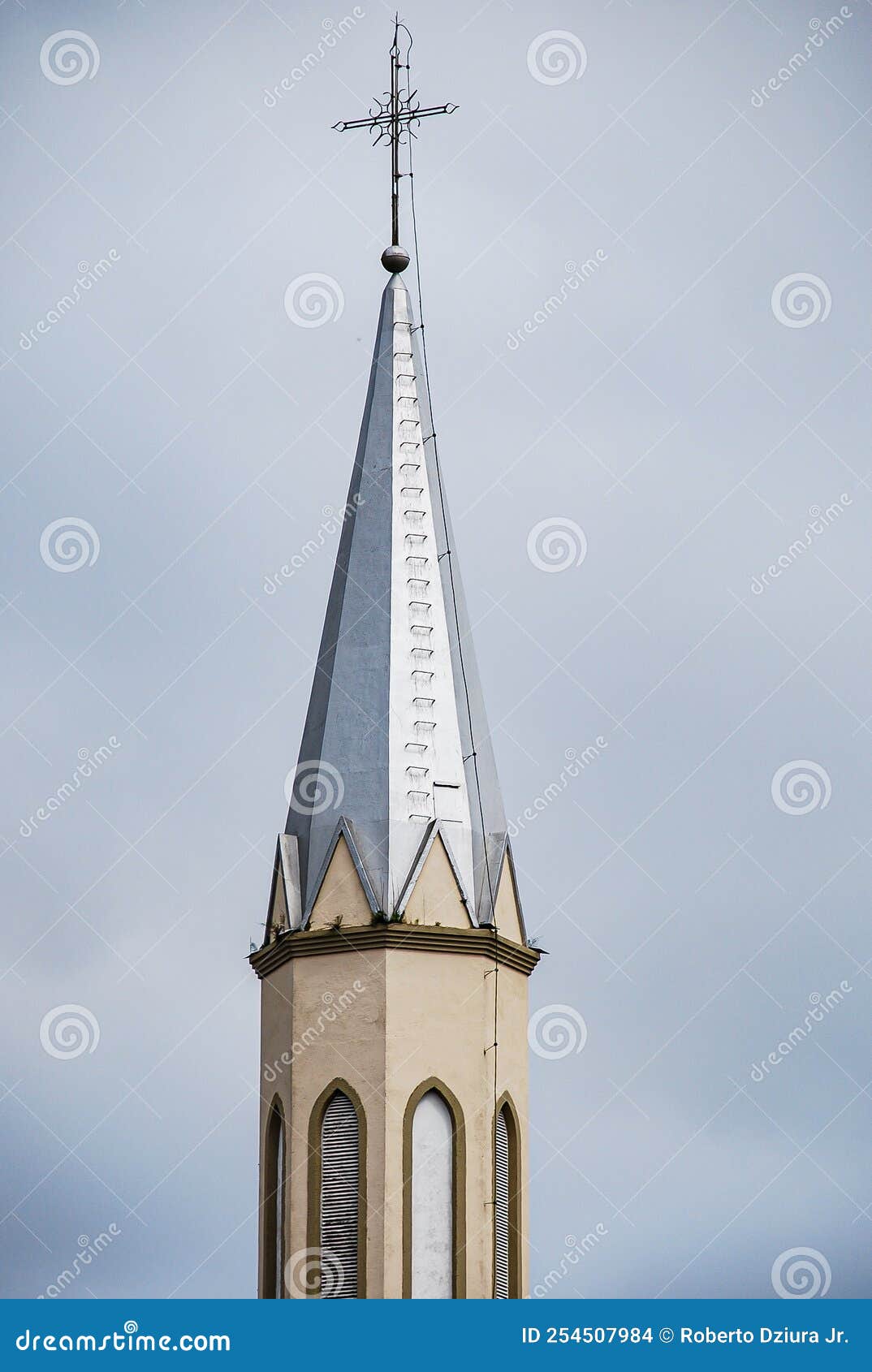 Tower of a Catholic Church in a Triangular Shape Stock Photo - Image of ...