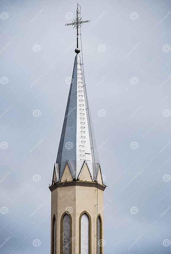 Tower of a Catholic Church in a Triangular Shape Stock Photo - Image of ...
