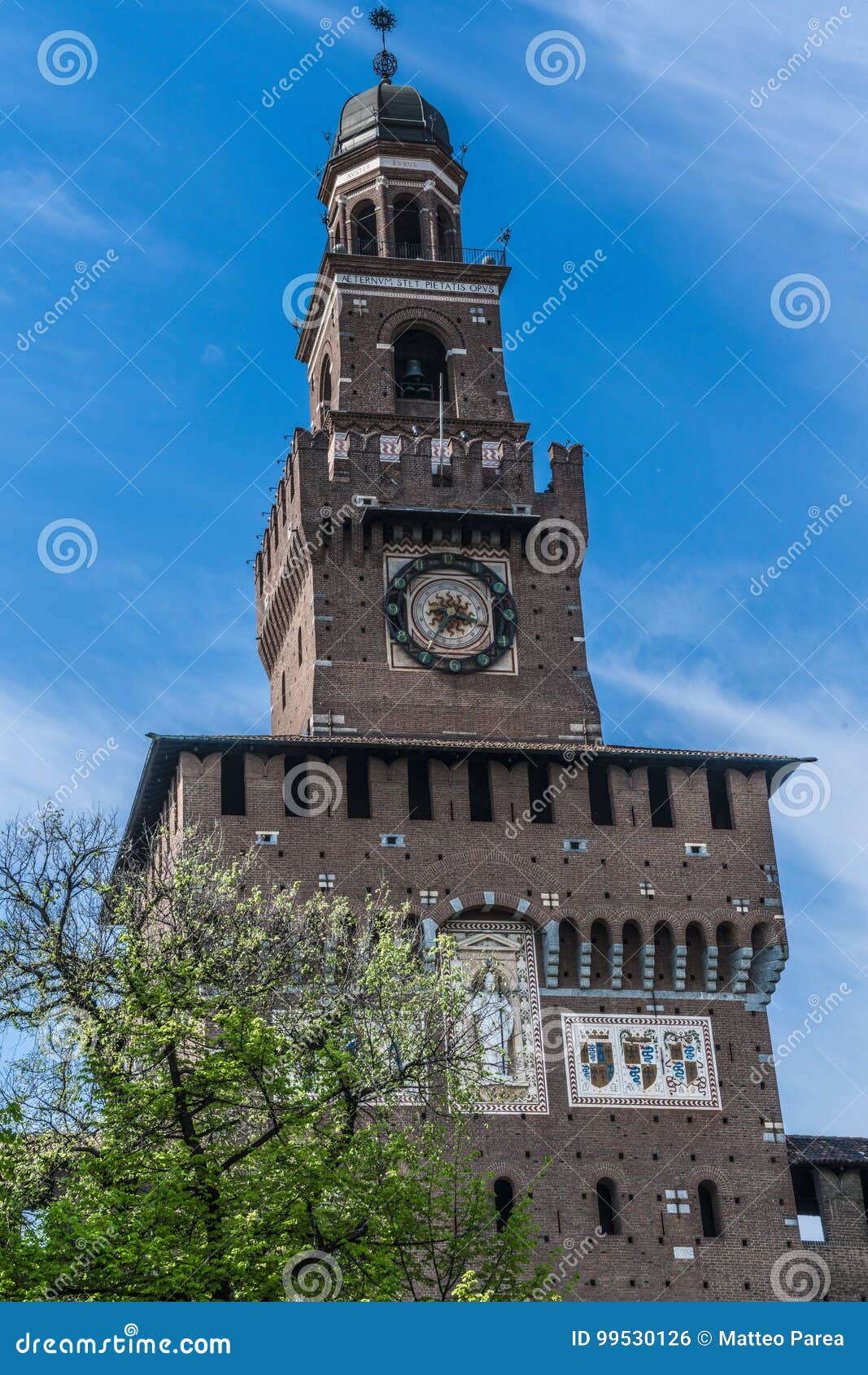 Tower Clock of Milan Castle Stock Photo - Image of famous, medieval ...