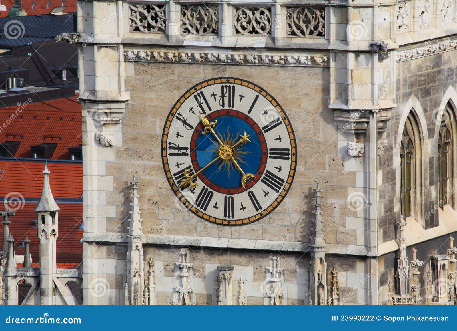 Tower Clock of Munich Germany Stock Photo - Image of building, design ...