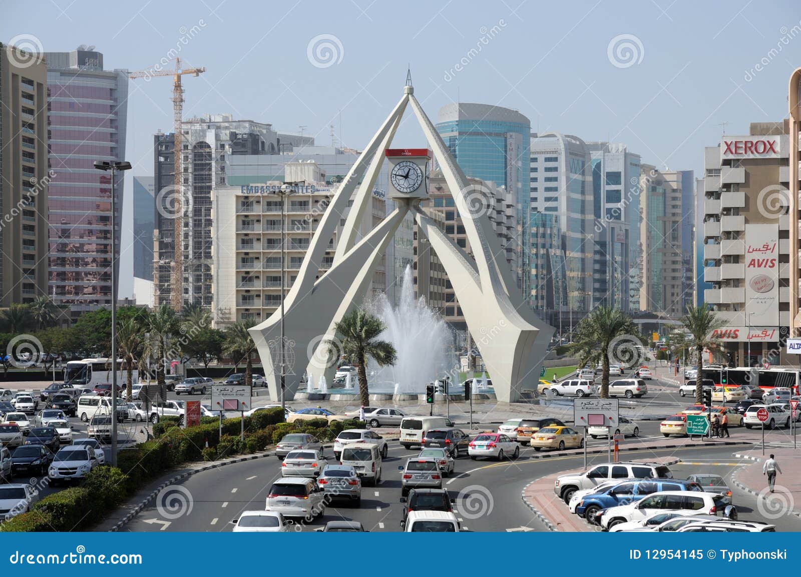 Tower Clock Roundabout in Dubai Editorial Image - Image of congestion ...