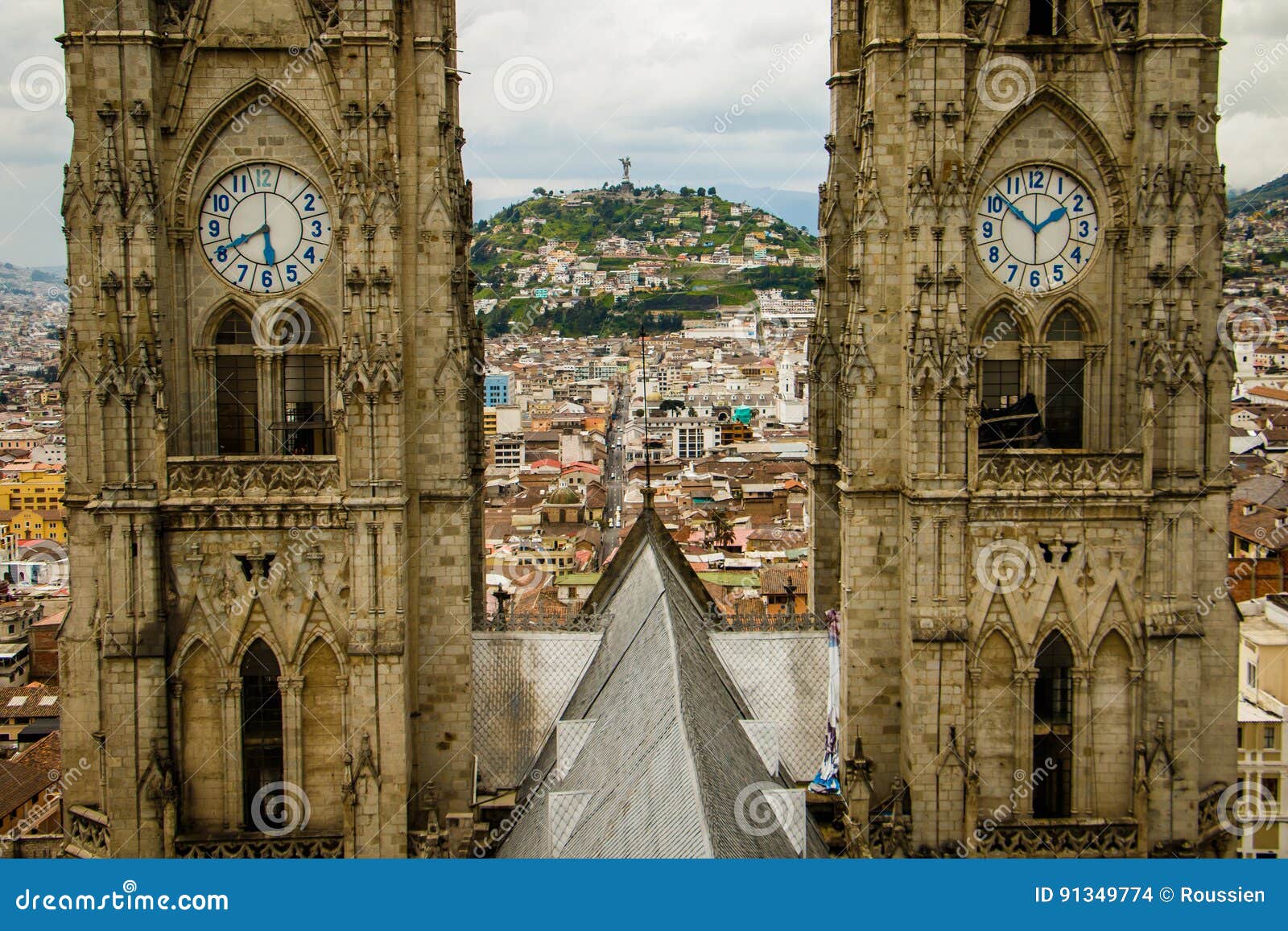The Tower Close-up of Quito Cathedral, Ecuador Stock Photo - Image of ...