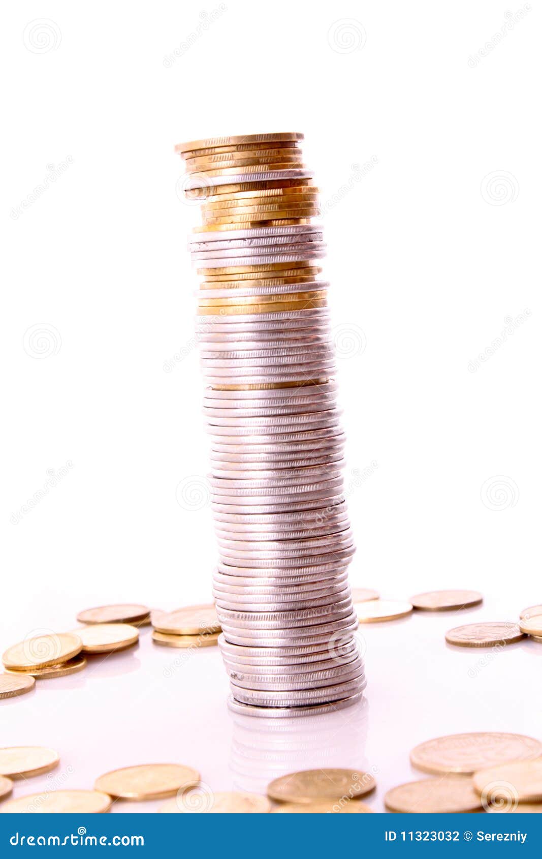 Tower with coins isolated stock photo. Image of isolated - 11323032