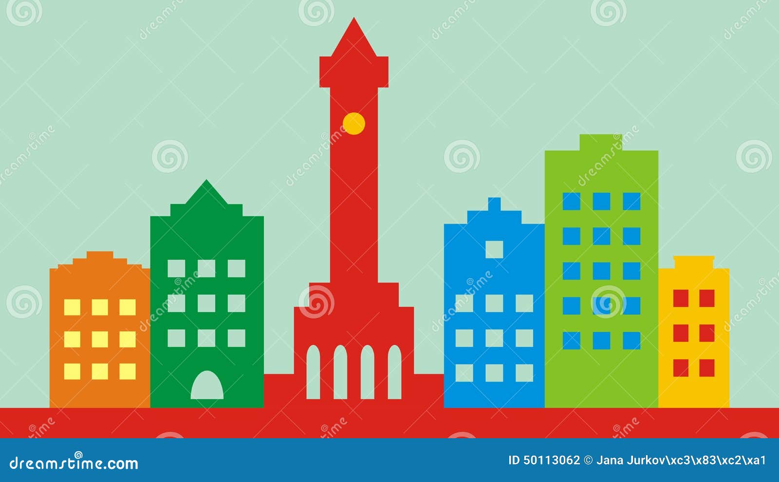 Tower, Color, Tower Nad Houses, Eps. Stock Vector - Illustration of ...