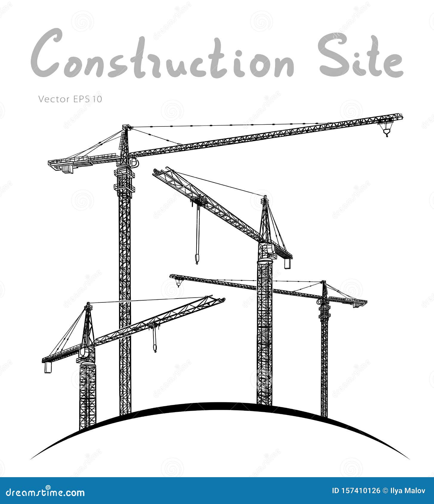 Construction Site Tower Cranes. Vector Freehand Draw Stock Vector ...