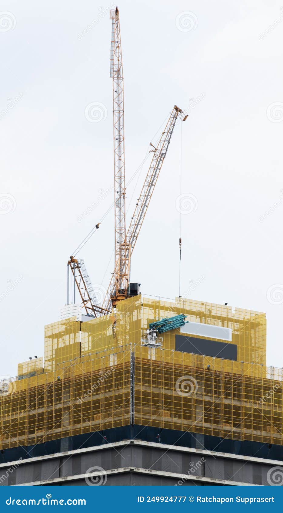 Tower Construction Crane on Rooftop Building Stock Image - Image of ...