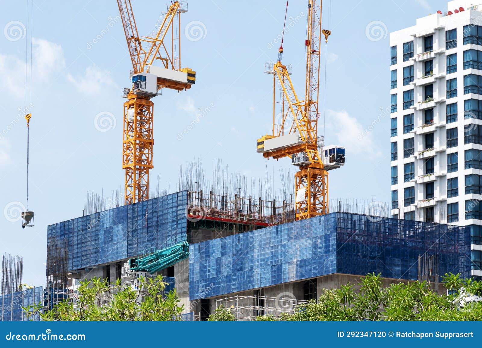 Tower Construction Crane in Rooftop Building Construction Site with ...