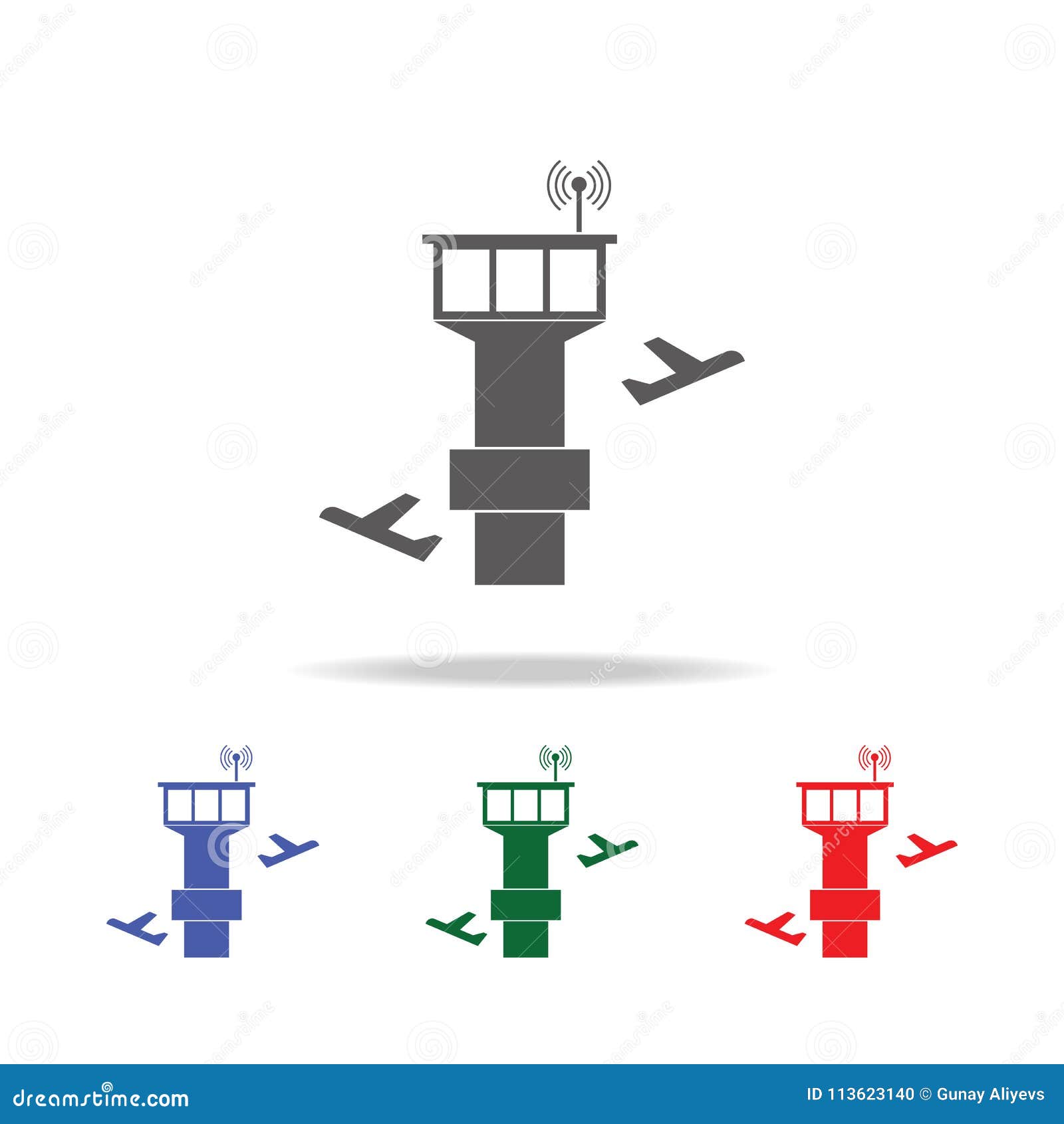 Tower Controller and Plane Icon. Elements of Airport Multi Colored ...