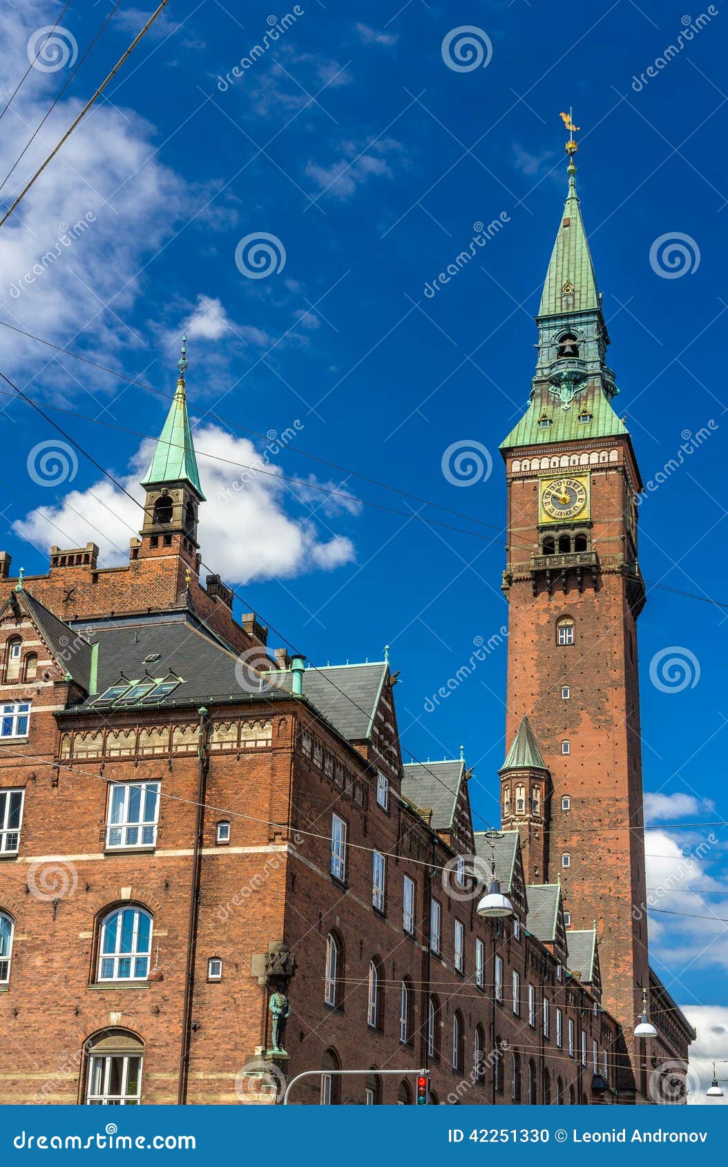 Tower of Copenhagen City Hall, Denmark Stock Photo - Image of roof ...
