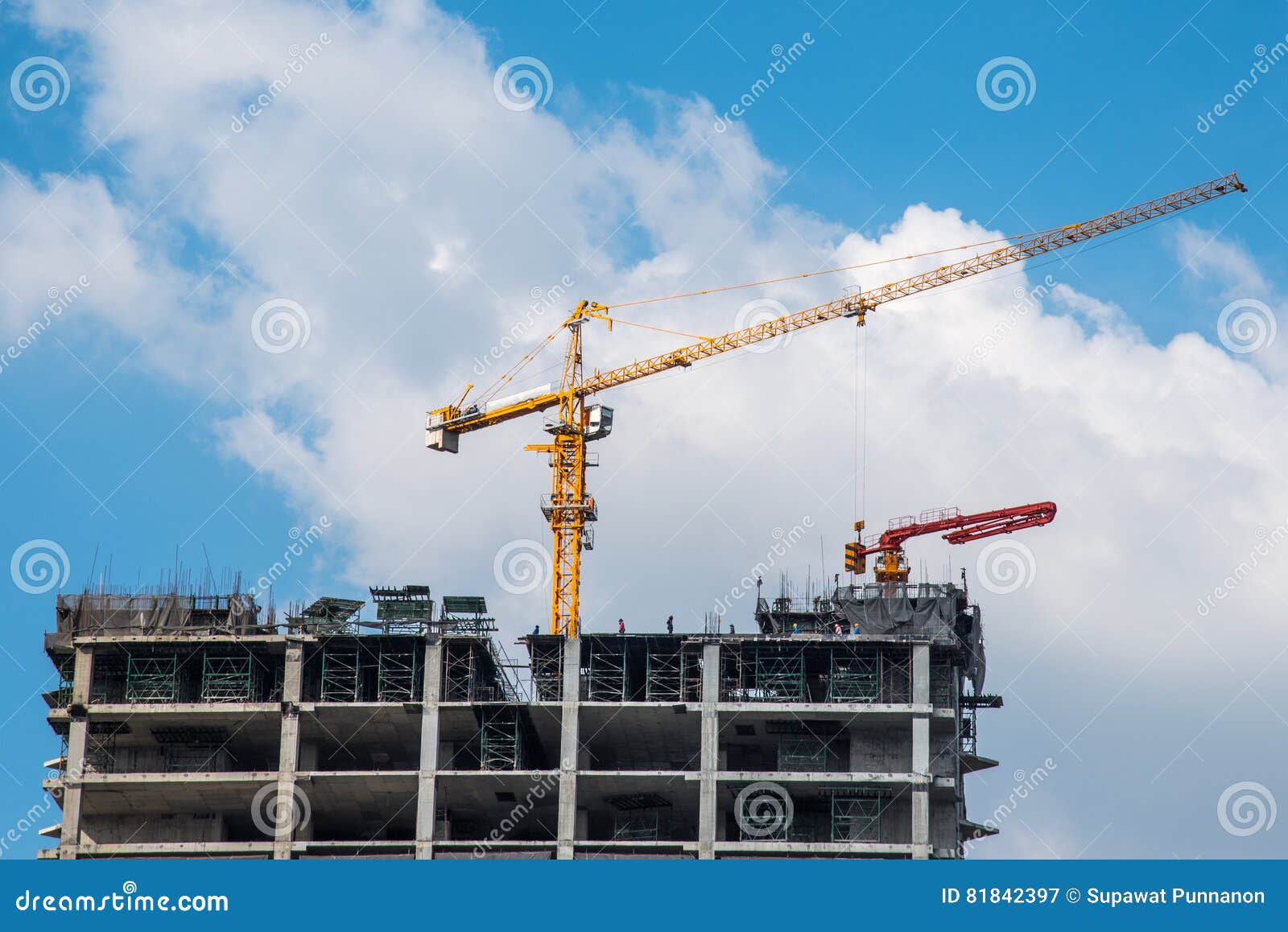 Tower Crain Construction Building in Blue Sky Stock Image - Image of ...